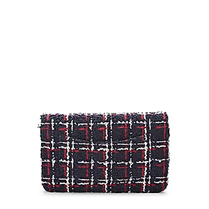 CHANEL, Pre-Loved Navy & Pink Plaid Tweed Wallet on Chain (WOC), Multi