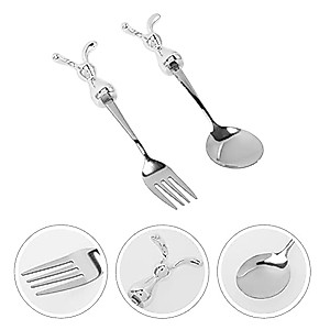 SOIMISS 4 pcs Bunny Fork Spoon Set Stainless Steel Easter Rabbit Cutlery Set Easter Bunny Flatware Silverware Set Eating Utensils Tableware