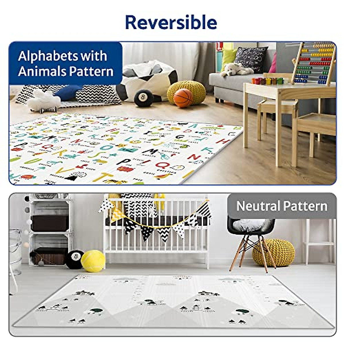 Baby Play Mat 79" X 71",Reversible Waterproof Foldable Foam Floor Playmat for Kids Toddlers, Extra Large Anti- Slip Baby Crawling Mat