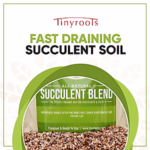 Tinyroots Succulent Soil - 2.25 Quarts, Cactus Soil Potting Mix Helps Avoid Over-Watering, Provides Optimal Water Retention for Your Indoor Plants
