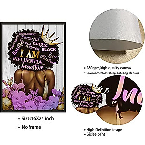Black Queen Wall Art African American Canvas Wall Art Black Women Purple Flowers Inspiritional Quotes Poster Abstract Contemporary Canvas Prints Painting for Living Room Bathroom Bedroom Decor Home Decorations, 16x24 inches, No Frame