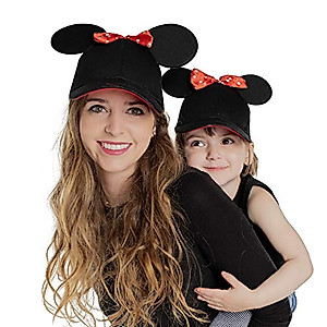 Disney Girls Baseball Cap, Minnie Mouse Ears Hat Mommy & Me Adjustable Toddler Caps 2-4 Or Girl Hat Ages 4-7