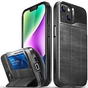 VENA vCommute Wallet Case Compatible with Apple iPhone 14 (6.1"-inch), (Military Grade Drop Protection) Flip Leather Cover Card Slot Holder with Kickstand - Slate Black