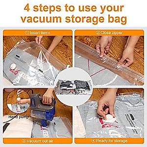 8 Pack Vacuum Storage Bags(8 Jumbo） - Triple Seal Turbo Valve Design Vacuum Seal Bags,Give Away Complimentary Hand Pump Compression Bags for Travel，Suitable for Clothes, Duvets, Sheets (8)