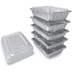 Nicole Fantini 8.75" L x 6.12" W Disposable Oblong Pan with Dome Lids - 2.25 Lb Aluminum Foil Oblong Pans: 100% Recyclable : Perfect for Baking and Roasting : Set of 100