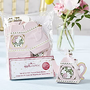 Kate Aspen, Tea Time Whimsy Collection, Teapot Tea Party Favor Box (Set of 24), One Size, Pink & Gold Foil (28592PK)