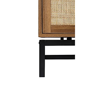 Storage Cabinet with Rattan Doors,Rattan Sideboard Buffet Cabinet with 2-Tier Shelf 3 Adjustable Holes,Kitchen Cupboard Console Table with Iron Bracket up to 99Lbs for Dining Room,Living Room(Beige)