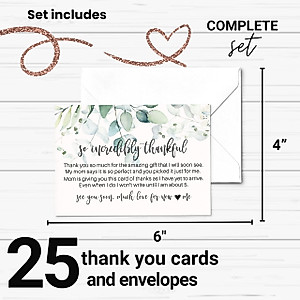 Paper Clever Party Greenery Baby Shower Thank You Cards with Envelopes - 25 Pack - 4x6 Blank Notes with Prefilled Message from Baby Girl - Rustic Eucalyptus Design Stationery Set
