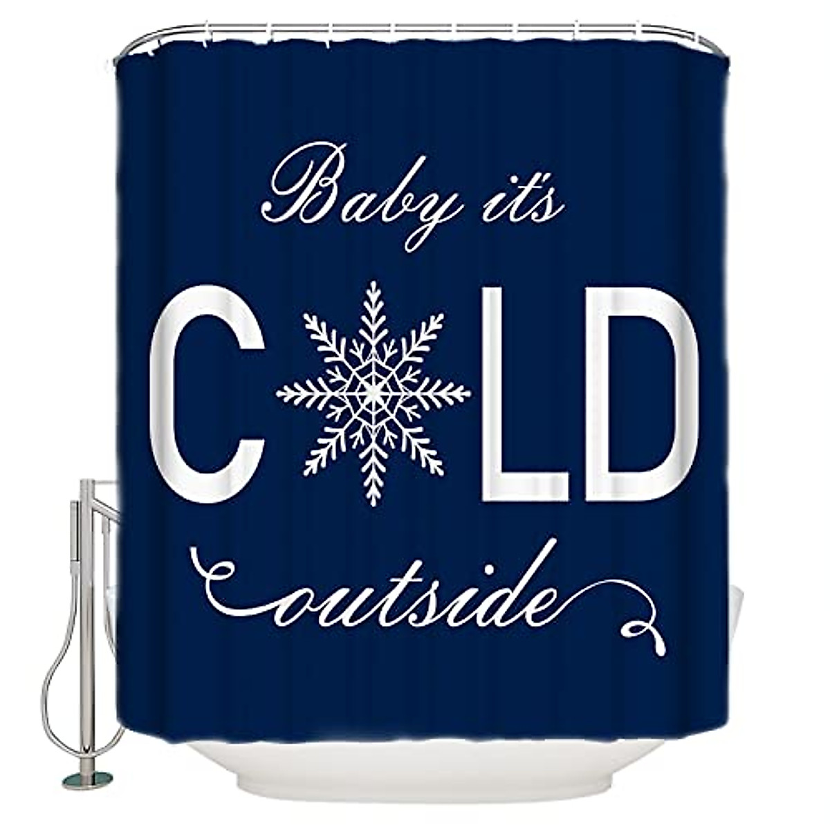 LBHAUSE Waterproof Fabric Shower Curtain, Christmas Shower Curtain for Bathroom Curtains Bathtubs Hotel Washable Shower Curtains with 12 Hooks Standard 60x72 Cold Winter Snowflakes Blue Backdrop