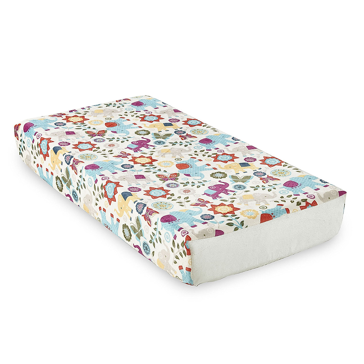 Levtex Baby - Zahara Diaper Changing Pad Cover - Fits Most Standard Changing Pads - Boho Elephants, Leaves and Flowers - Orange, Teal, Yellow, Red, Fuchsia - Nursery Accessories - Plush