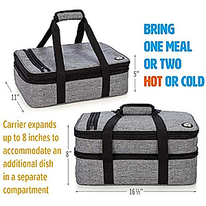 VP Home Double Casserole Insulated Travel Carry Bag (Heather Gray) for Trip Birthday Party, Mother's Day, Holiday, Christmas Day, Grocery Store, Supermarket, Outdoor Picnic etc