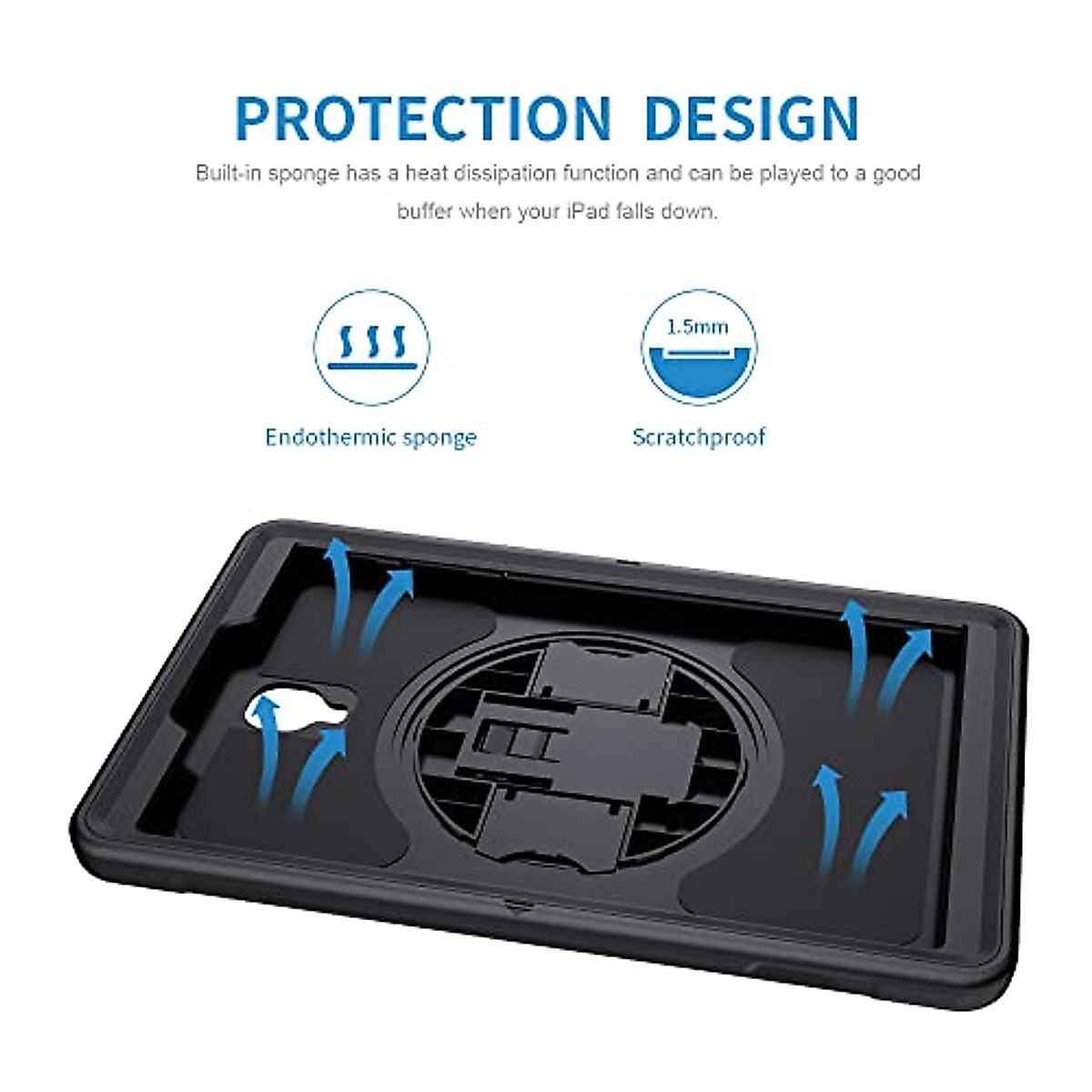 Bkinew Tablet Case for Samsung Galaxy Tab A 10.5-inch 2018 SM-T590/SM-T595/SM-T597 with Screen Protector 360 Rotating Kickstand and Hand/Shoulder Strap Rugged Protective Cover, Black