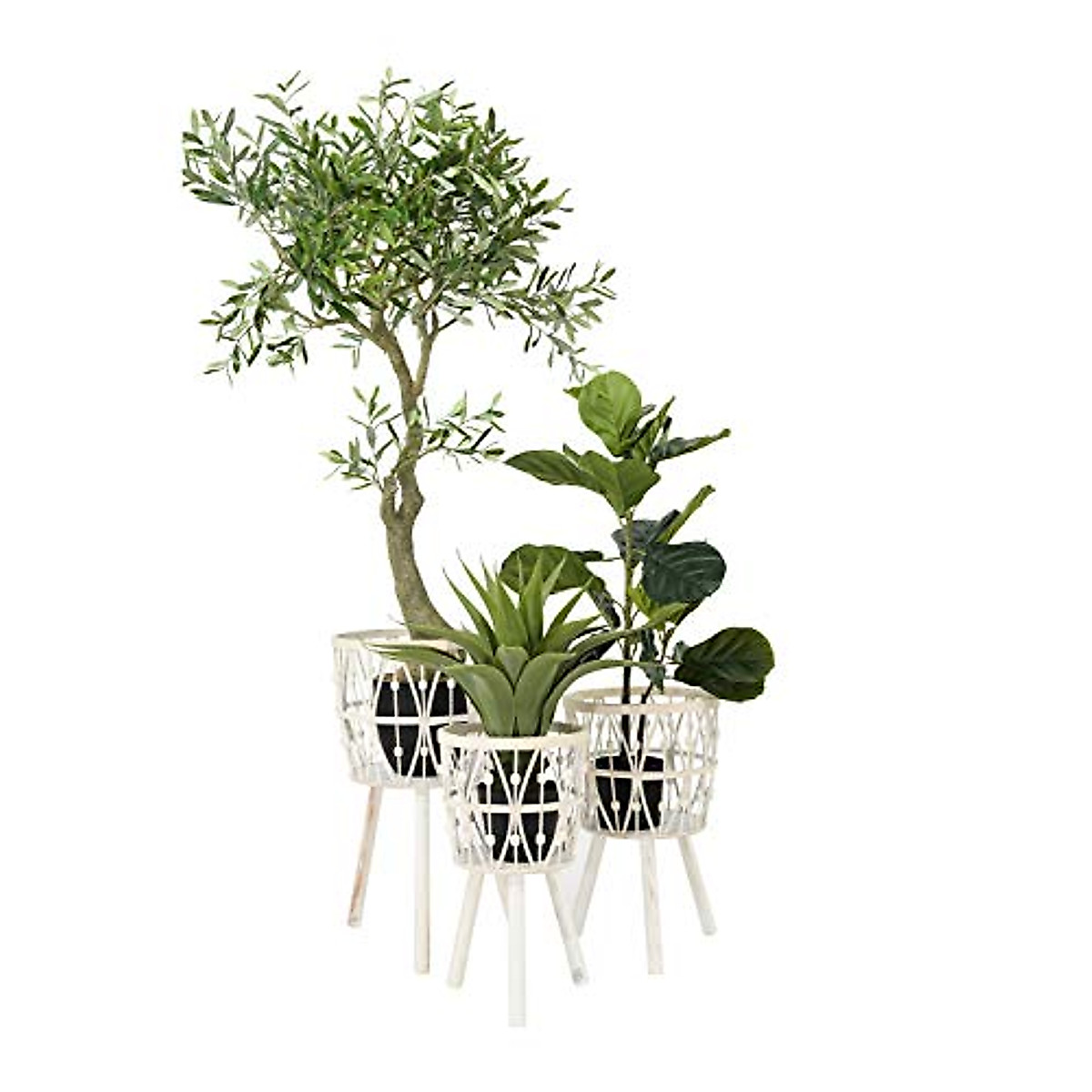 Creative Co-Op 19.25", 20.5" & 25.5" Bamboo Wood Legs & Whitewashed Finish (Set of 3 Sizes) Baskets, White