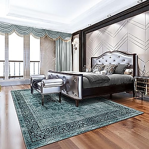 DECOMALL Maila Washable Area Rugs 8x10, Traditional Bohemian Rug, Vintage Distressed Non Slip Large Carpet for Living Room Bedroom, 8x10ft Blue