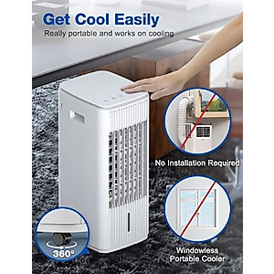 Evaporative Air Cooler, 3-IN-1 Windowless Portable Air Conditioner with Natural/Cooling/Humidifier & 3-Speed, 70° Oscillation & 7 Timer Remote Control, Swamp Cooler w/4 Ice Packs for Home & Kitchen