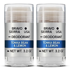 Aluminum-Free Natural Deodorant for Men by Bravo Sierra, 2-Pack - Long Lasting All-Day Odor and Sweat Protection - Tonka Bean & Lemon, 3.2 oz - Paraben-Free, Baking Soda Free, Vegan & Cruelty-Free