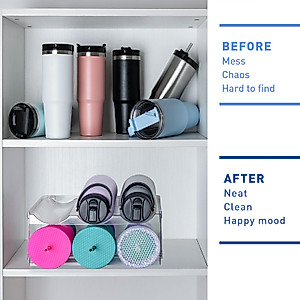 HOGARSWE Water Bottle Organizer, Storage Holder for Kitchen Organization,Fridge, Pantry,Cabinet,Countertop,Cupboard- Plastic Cup Rack Shelf for Wine,Drinks- 4 Layers,Each Rack Holds 3 Containers,Clear