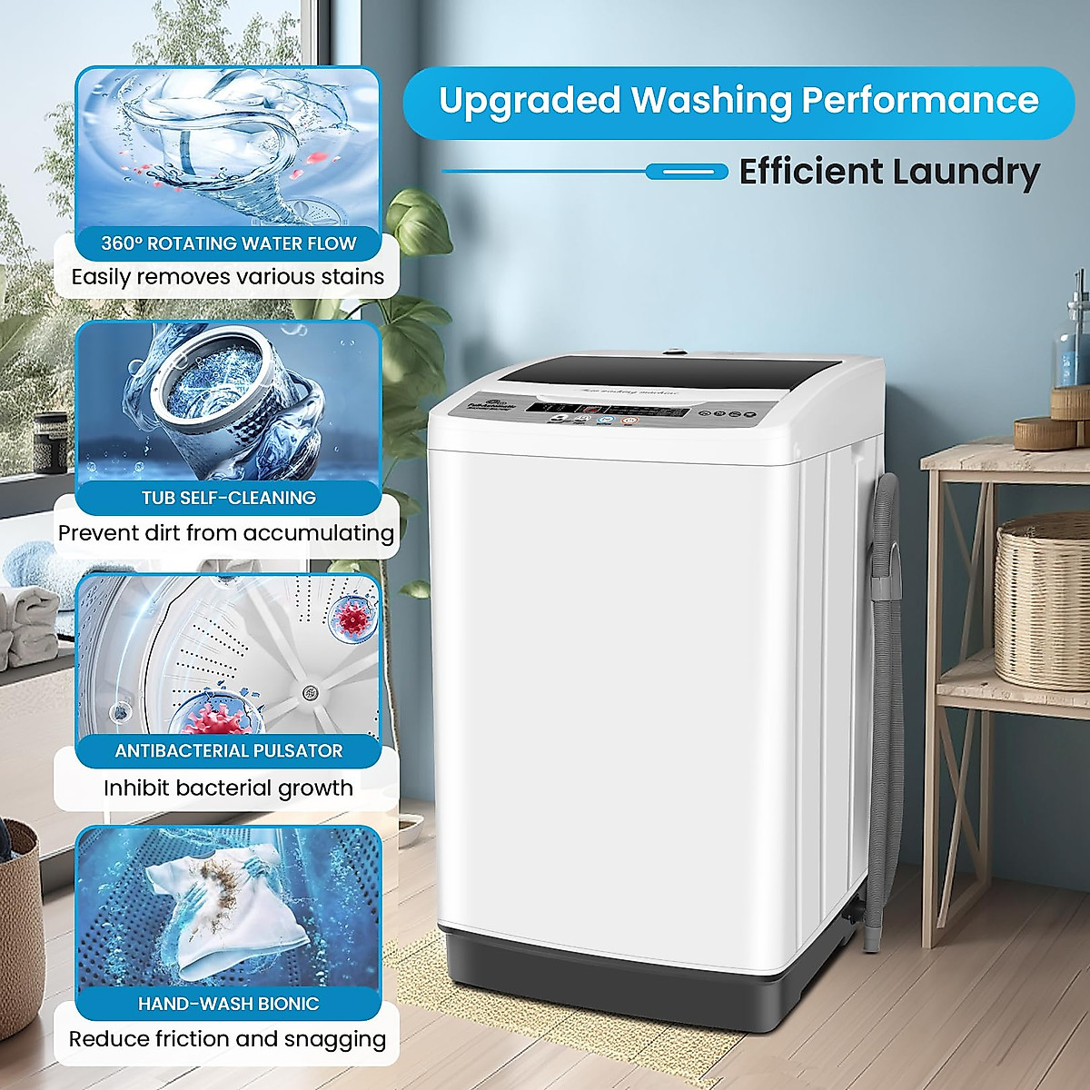 Nictemaw 2.4 Cu.Ft Portable Washing Machine, 17.8lbs Portable Washer Dryer Combo with Drain Pump, Full Automatic Portable Washer with 10 Programs 8 Water Levels LED Display for Apartments, RV, Dorms