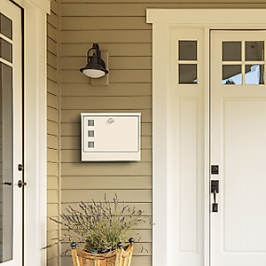 LAND·VOI Locking Mailbox Wall Mounted, Metal Postbox with Three Sets of Mail Box Number Stickers, 4 Keys, 14.4" x 4.5" x 11.2", Large Capacity, Textured White, AMB11W