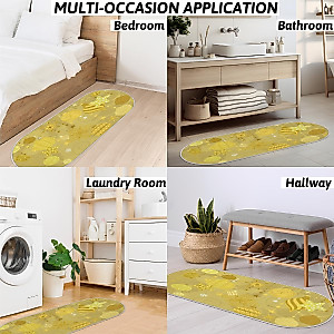 Tavisto Gold Christmas Fluffy Oval Shaggy Rugs for Bedroom Aesthetic Plush Floor Mat - Soft and Absorbent - Ideal for Living Room,Home Decor, and Playrooms