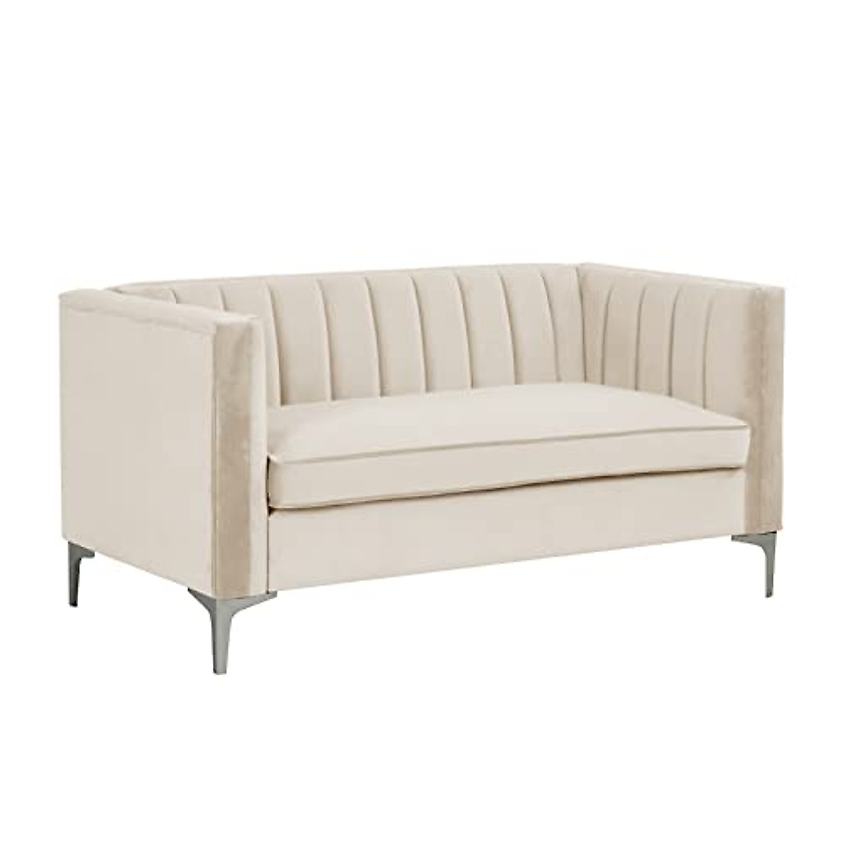 Morden Fort Velvet Loveseat Contemporary Loveast Sofa with Metal Legs Home Theater Upholstered Modern Chesterfield Loveast Sofa Furniture for Living Room Office Bedroom Apartment, Beige