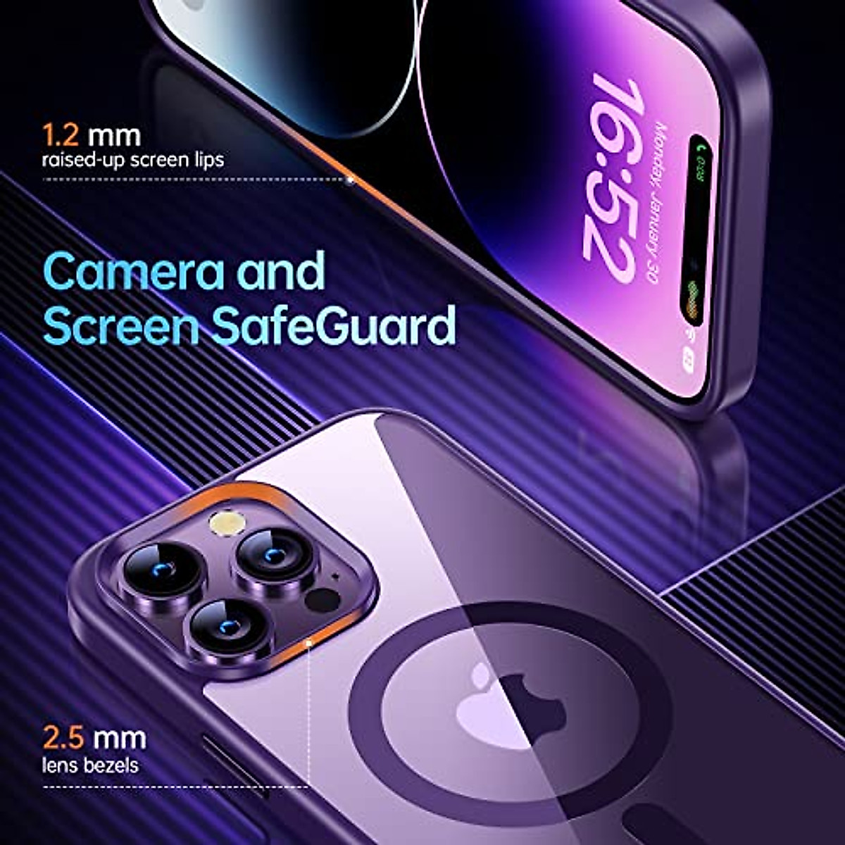 JUESHITUO for iPhone 14 Pro Case [Not Yellowing] [10FT Military Grade Protection] [No.1 Strong Magnets] Magnetic Slim Clear Compatible with iPhone 14 Pro Protective Case 6.1 inch 2022, Deep Purple