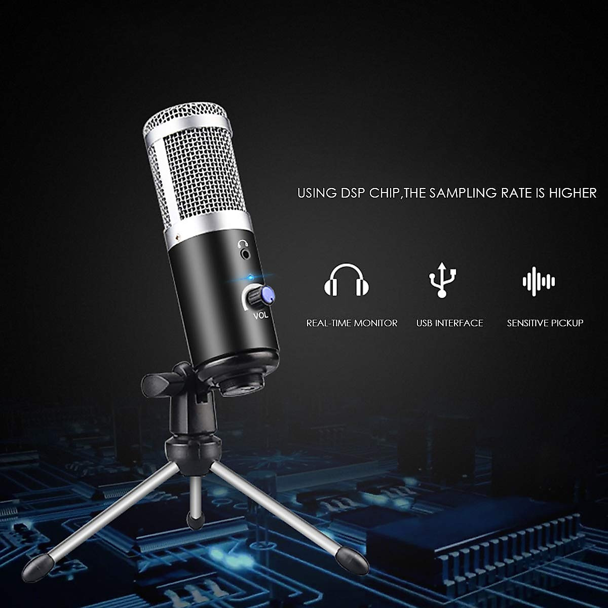 Tmtop Computer USB Microphone Laptop Condenser Recording External Microphone for Podcasting Video Chat Streaming Broadcast