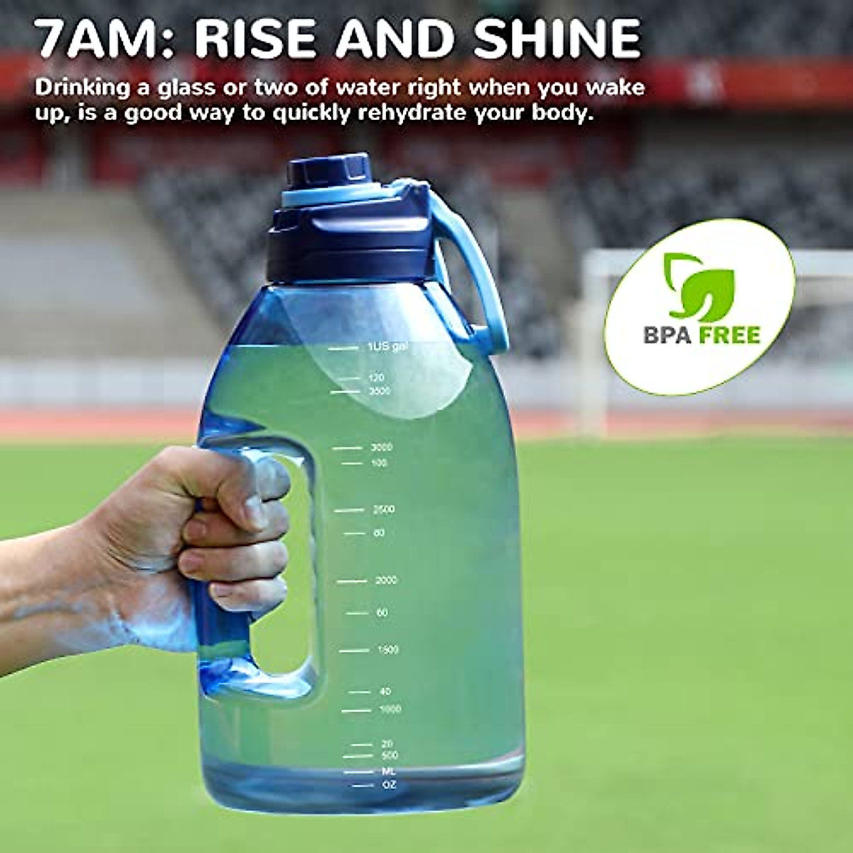 Diller bottle 1 Gallon Water Bottle with Time Marker, Large 128oz Water Bottle to Drink, Motivational Water Jug with handle for Gym Workout, BPA Free, Leak-Proof (Blue)