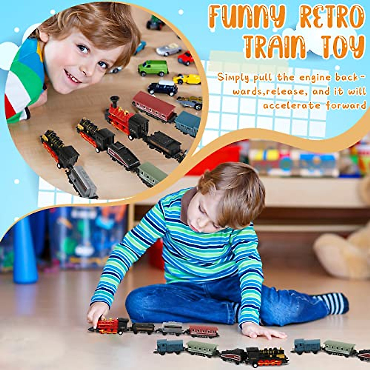 Hanaive 2 Sets Train Toys Small Alloy Retro Steam Train Simulation Steam Toys Train Pull Back Train Model Diecast Locomotive for Boys Girls Christmas Birthday Party Favor Classroom School Reward Gifts