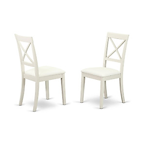 East West Furniture SHBO3-WHI-LC 3 Piece Dinette Set for Small Spaces Contains a Round Kitchen Table with Pedestal and 2 Faux Leather Upholstered Dining Chairs, 42x42 Inch, Linen White