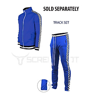 SCREENSHOT-F11854 Mens Urban Hip Hop Premium Track Jacket - Slim Fit Checker Taped Block Fashion Top-Royal-Large