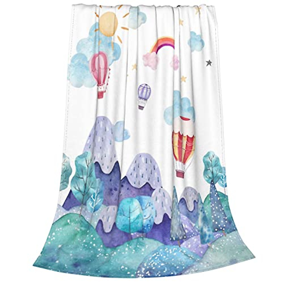 Cartoon Forest Hot Air Balloon Soft Lightweight Fleece Throw Blankets Cozy Warm Fuzzy Plush Microfiber Blanket for Sofa Couch Bed All-Season 60"X50"