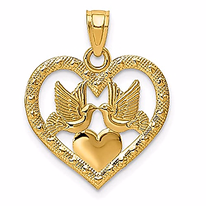 IceCarats 14K Yellow Gold Doves Heart Necklace Love Pendant Charm Only
