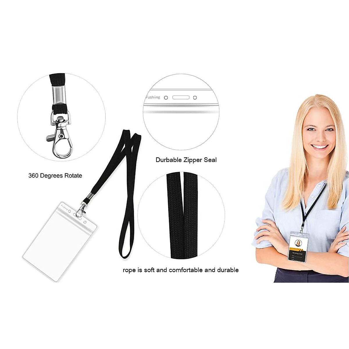 2Pack ID Badge Holder with Lanyards- Heavy Duty Clear ID Card Holder for Lanyard - Black Lanyards with Vertical ID Badge Holder for Offices, Staff, Students, Employees