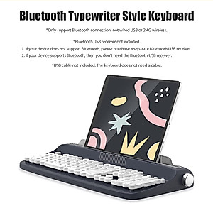 TISHLED Typewriter Keyboard Wireless Bluetooth 5.0 Retro Aesthetic Cute Kawaii Round Keycaps 106-Key Num Pad Clicky Mechanical Feeling with Pad/Phone Holder for Windows/Mac OS/Android/iOS (Midnight)