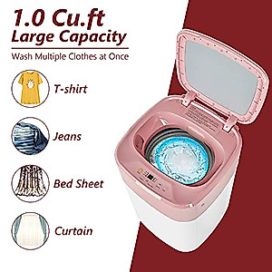 Giantex Portable Washing Machine, Full Automatic Washer and Dryer Combo 8lbs, 1.0 cu.ft 6 Programs 6 Water Levels Built-in Drain Pump, Top Load 2 in 1 Laundry Washer Apartment Dorm (Pink & White)