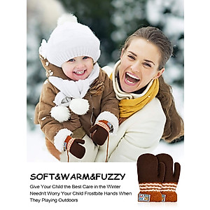 SATINIOR 4 Pairs Fleece Toddler Mittens with String 1-3 Years Fleece Baby Mittens Winter Lining Infant Gloves Warm Thermal Gloves for Baby Kid Toddler