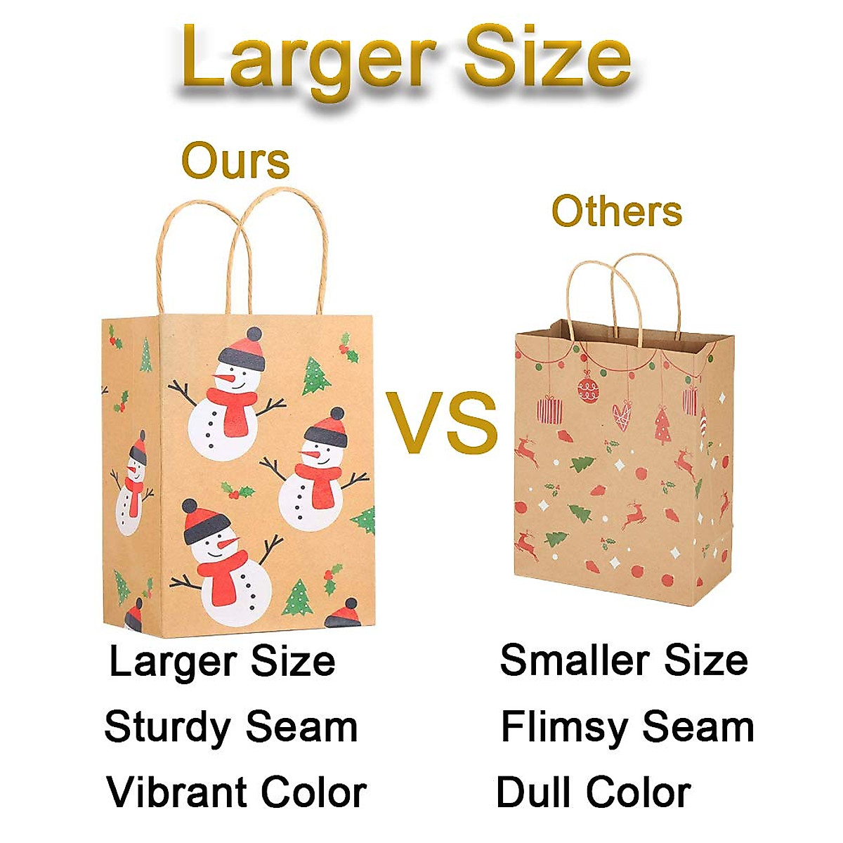 CCINEE Christmas Kraft Gift Bags,Xmas Assorted Paper Bags Bulk with Handles for Party Supplies,Pack of 24