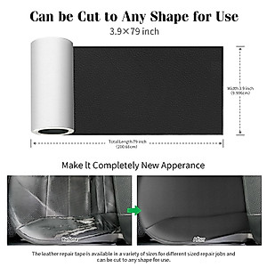 CHEIGHY Leather Repair Kit for Furniture - Advanced PU Material, Strong Self Adhesive Leather Repair Patch for Couch 3.9X79 inch Vinyl Repair Tape for Car Seat Upholstery Sofa Office Chair (Black)