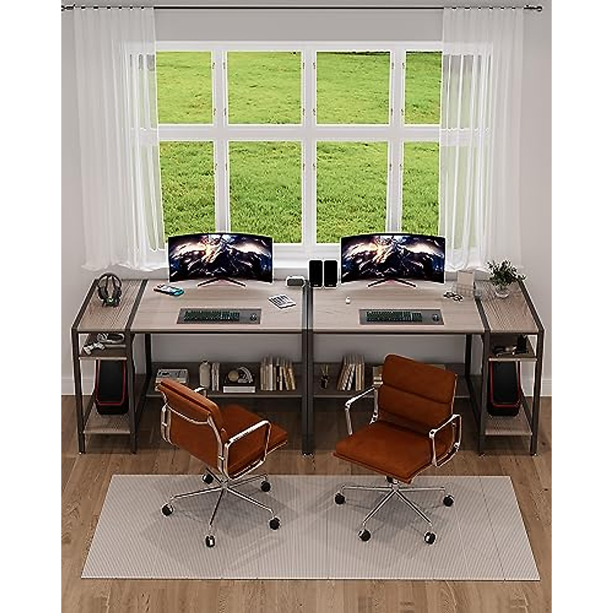 MINOSYS Computer Gaming Desk - 47" Home Office Desk with Storage, Writing Desk with Monitor Stand, Modern Simple Study Corner Table, Adjustable Storage Space, Gray