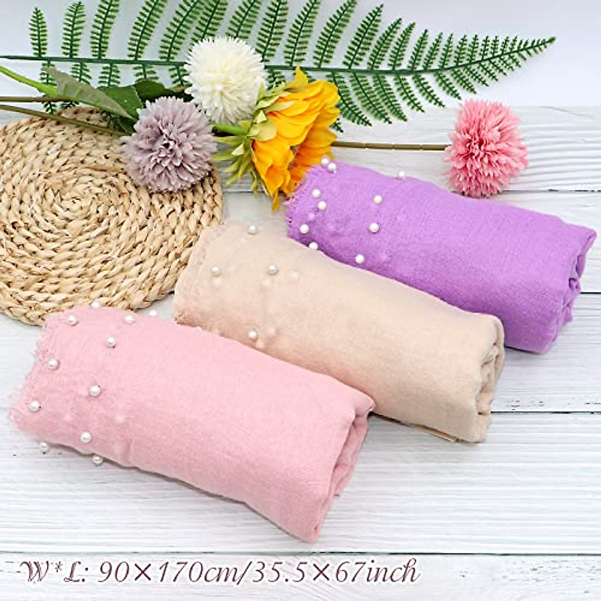 6 PCS Baby Props Photography Wrap Kits, SPOKKI 90X170cm Newborn Long Ripple Wraps with 3Pcs Flower Girl Headband Classic Outfits for Girl Princess Twins Birthday Party