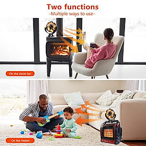 Holldoor Wood Stove Fan, Heat Powered with 3 Speeds, Black, Modern Style, Silent, Floor Mount, Metal, Painted or Powder Coated Finish, Includes Remote, Ideal for Wood Stoves, Air Circulation