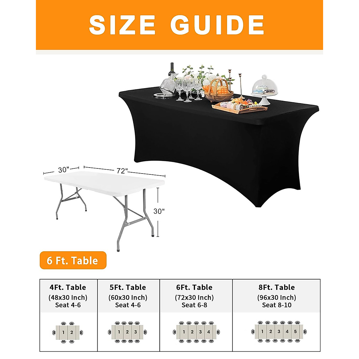 SEPARO - 2Pack, 6FT Spandex Table Cover Fitted Rectangular Tablecloth Stretchable Fabric Lycra Tablecloth 6 ft Wrinkle-Free for Party Dj Tradeshows Banquet Weddings Cocktail, 2 Pcs