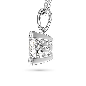 Carbon Atelier IGI Certified 1 Carat Princess Cut Lab Grown Diamond Square Solitaire Pendant Necklace for Women I 14k White Gold Necklace (G-H, VS1-VS2, cttw) I 18 Inch Long Chain with Lobster Claw