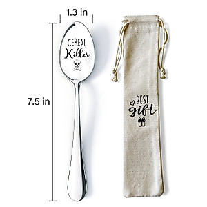 Ptzizi Funny Cereal Killer Engraved Stainless Steel Gourmet Spoon, Dessert Cereal Oats Spoon for Teen Kids Friends Birthday Graduation Thanksgiving Christmas Cereal Lovers Gifts, Silver, 1.3x7