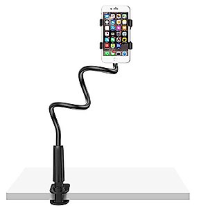 Gooseneck Cell Phone Holder Bed, Lazy Bracket, Universal Mobile Phone Clip Stand, Flexible Long Arm Rotating Mount for for Bed, Office, Kitchen, iPhone, pad, Watching Movies