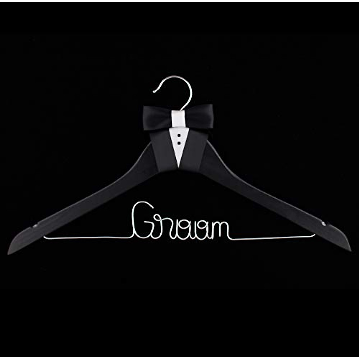 Ella Celebration Groom Hanger for Tuxedo or Suit, Hangers for Bridal Party, Wooden and Wire, Black Wood (Groom)