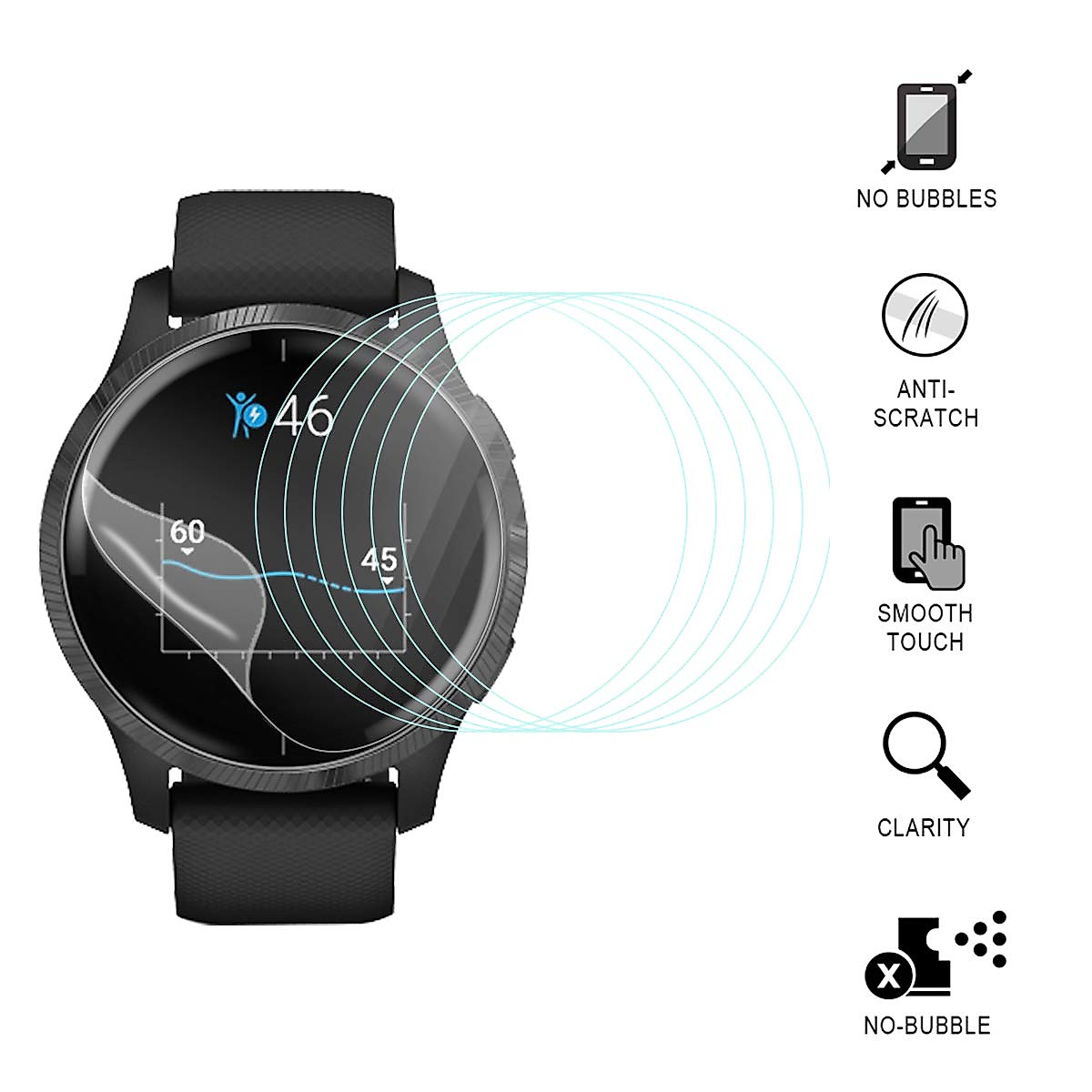 HATALKIN [6 Pack] Screen Protector Compatible with Garmin Venu Screen Protectors Smartwatch HD LiQuidSkin Film