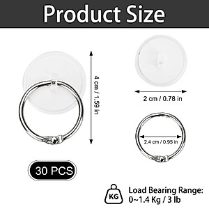 Sankoly 30 Pcs 2 cm Adhesive Ceiling Hook with Stainless Steel Ring Clear Adhesive Hooks No Drill Ceiling Hooks for Kitchen Bathroom Living Room Ceiling Decoration, Weight Capacity 1.4 Kg/3 lbs