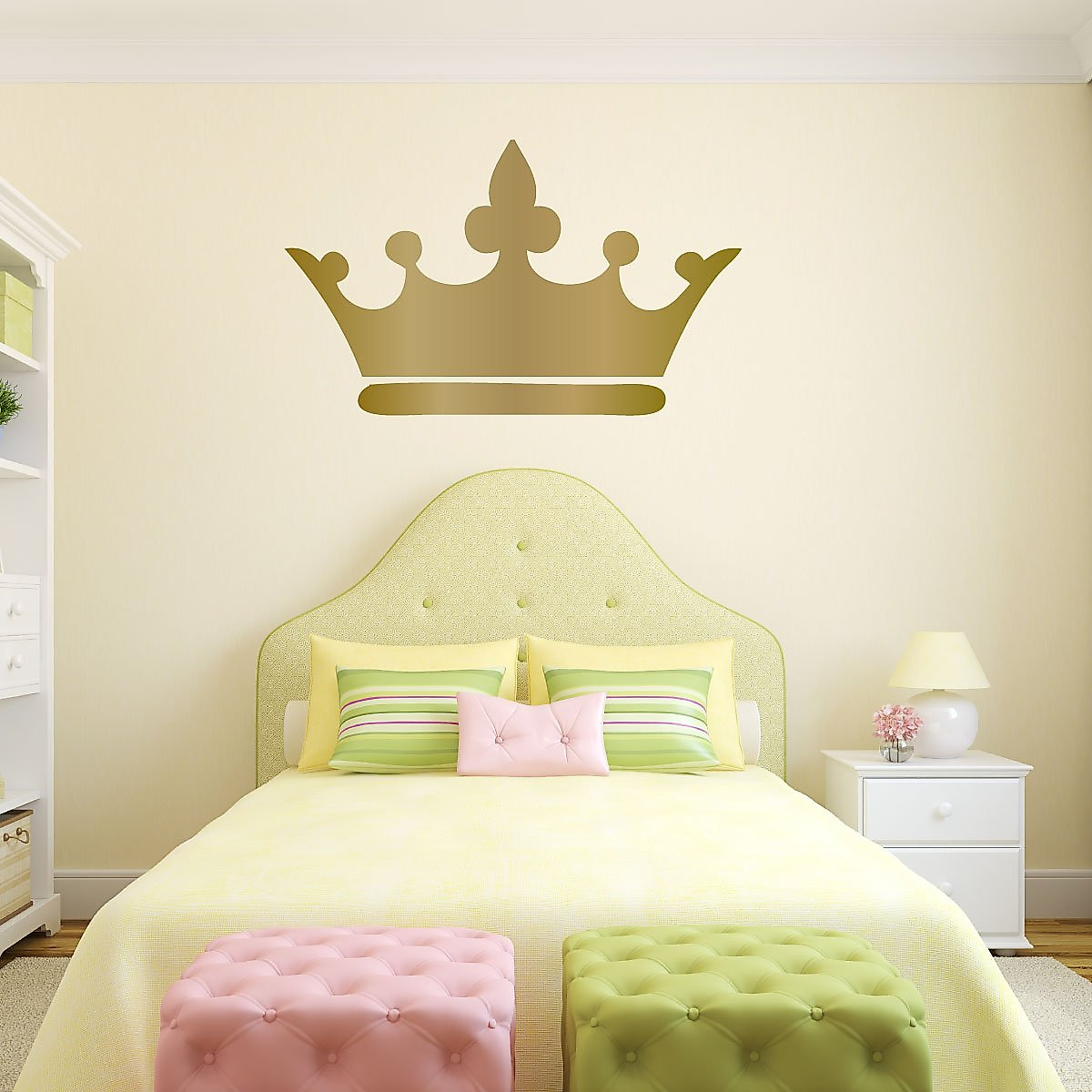 Princess Crown Wall Decal - 25in x 15in Metallic Gold Vinyl Decorative Sticker for Woman's or Girl's Room | Kids Royalty Theme Playroom or Baby Nursery Decor |